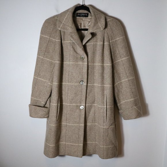 Vintage | Jackets & Coats | Vintage 0 Wool Window Pane Plaid Beige ...